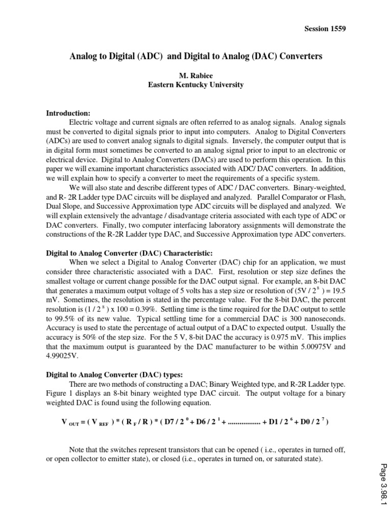 Analog To Digital (ADC) and Digital To Analog (DAC) Converters | PDF ...