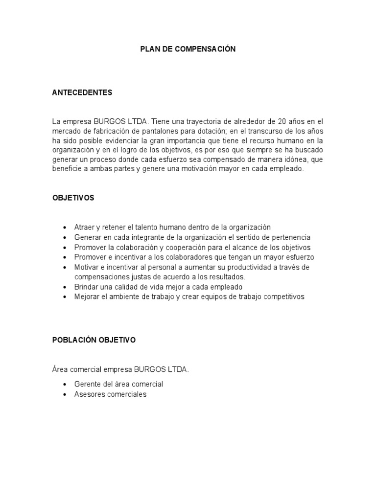 Plan de Compensación | PDF | Gestión de recursos humanos | Economias