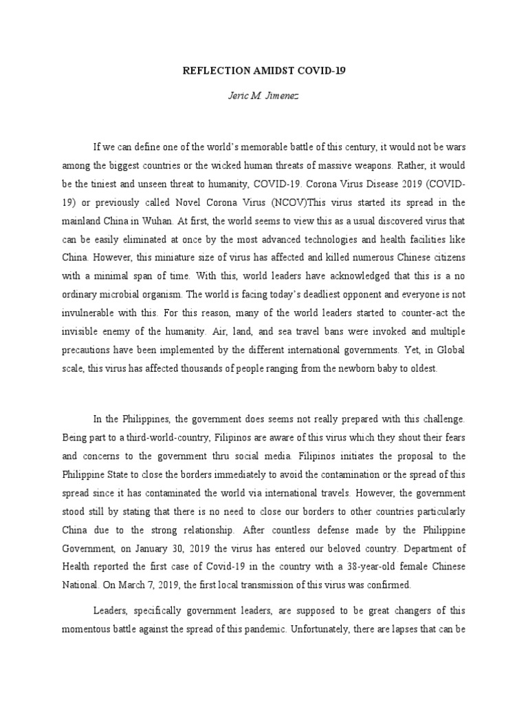 Reflection Amidst Covid-19: Jeric M. Jimenez | PDF | Philippines | Wellness