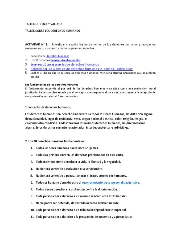 Taller sobre Derechos Humanos y Ética | PDF | Derecho laboral ...