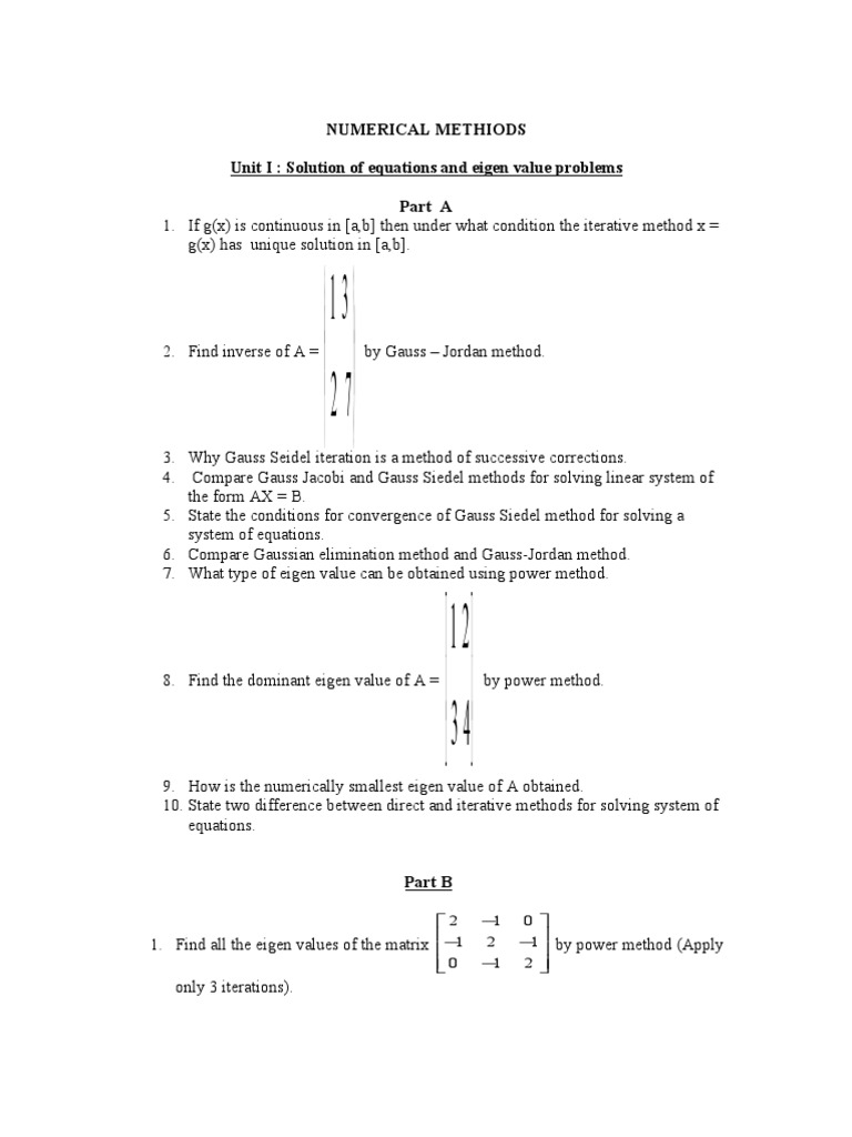 Numerical Methods for Eigenvalues and Iteration | PDF | Eigenvalues And ...