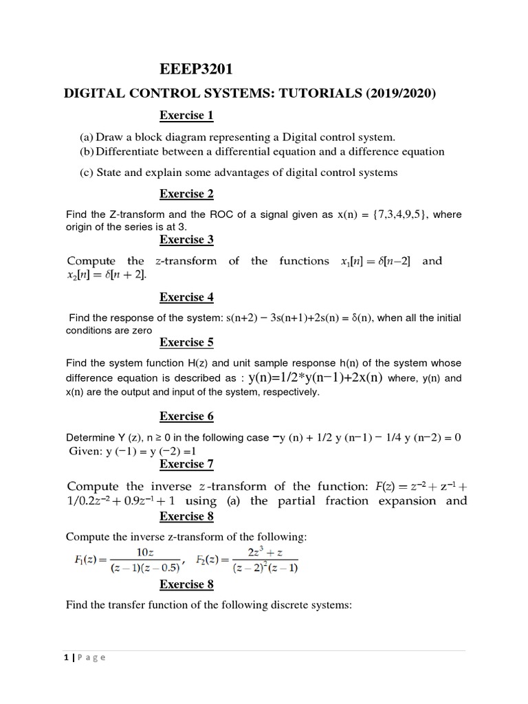 EEEP3201: Digital Control Systems: Tutorials (2019/2020) | PDF