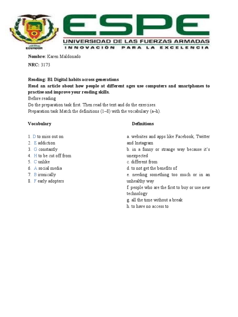 LearnEnglish Reading B1 Digital Habits Across Generations | PDF ...