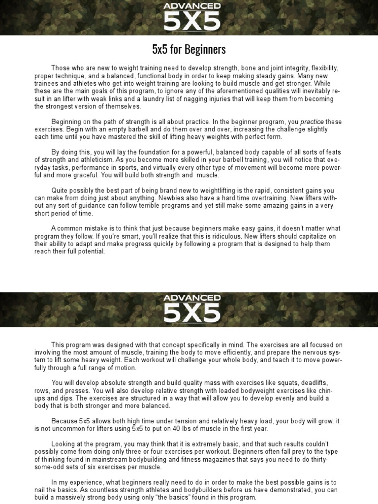Beginner's Guide to 5x5 Training | PDF | Weight Training | Recreation