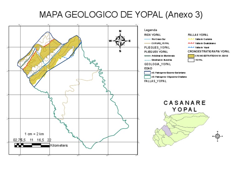 Mapa geológico de Yopal que muestra las formaciones rocosas, fallas ...