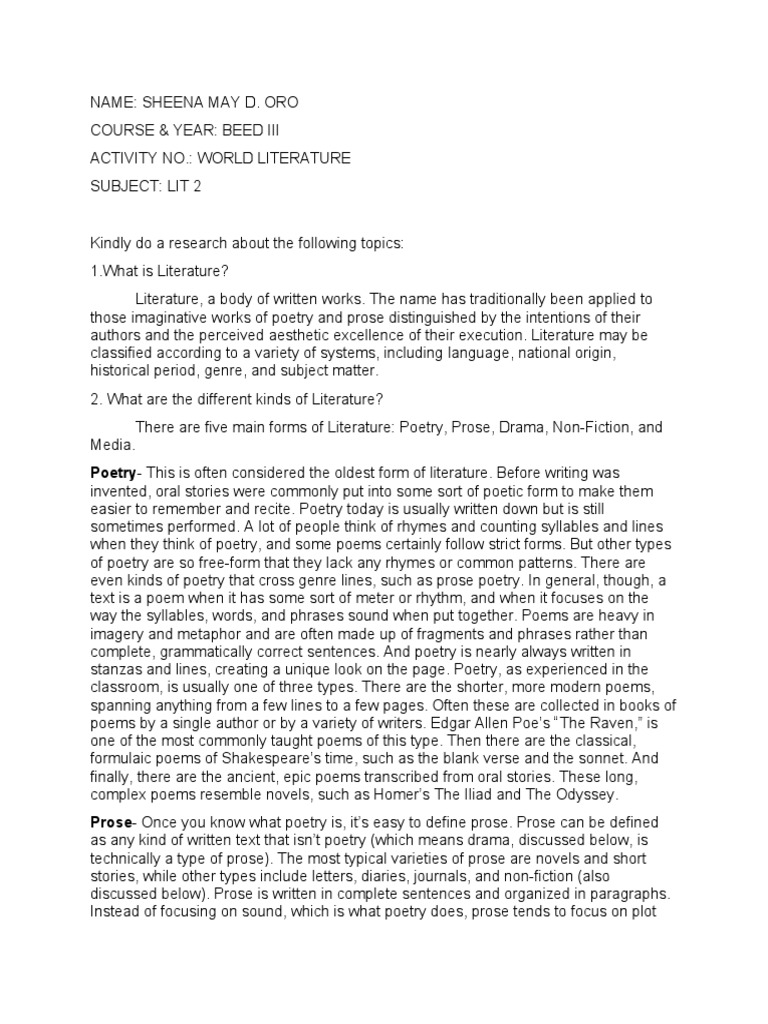 Lit2 1ST Assignment | PDF | Poetry | Narration