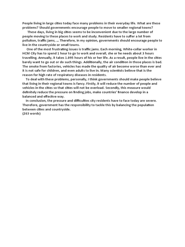 People Living in Large Cities Today Face Many Problems in Their ...