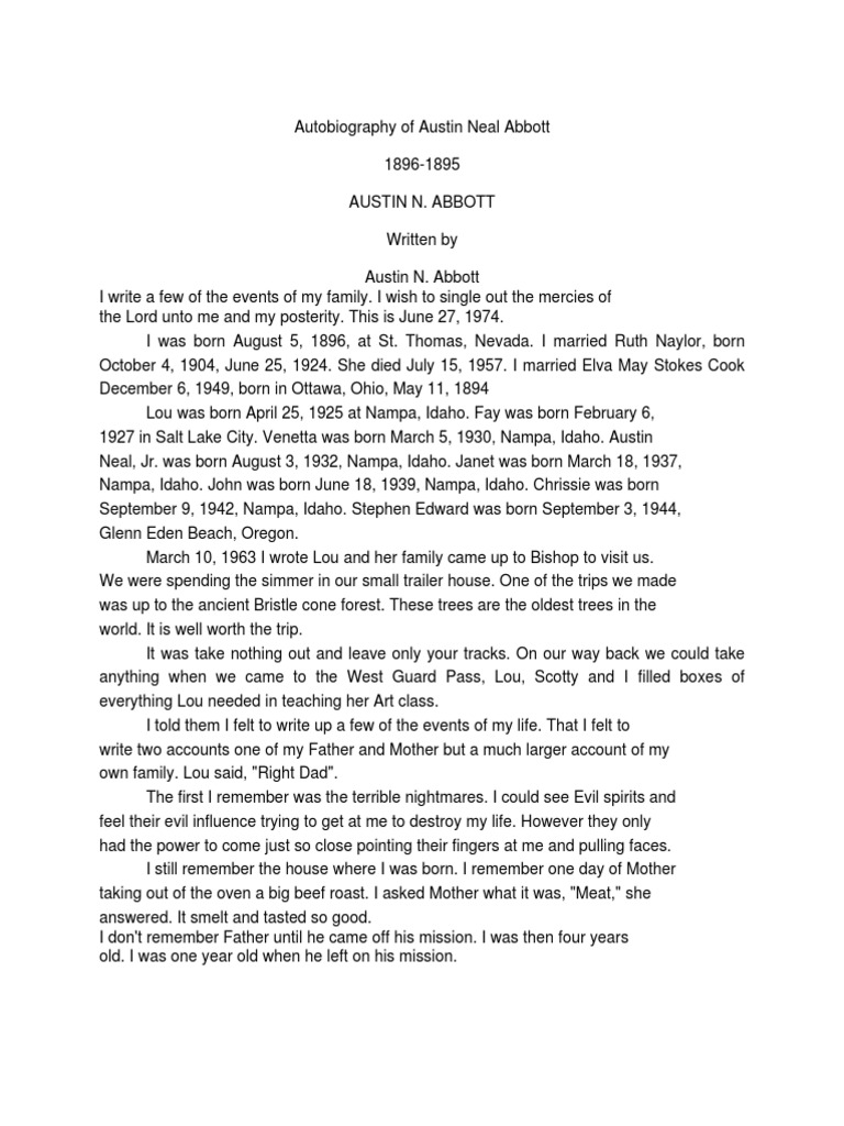 Autobiography of Austin Neal Abbott | PDF | Religion & Spirituality ...
