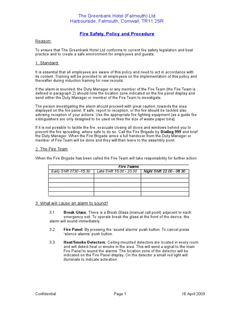 Fire Safety Policy and Procedure For A Hotel | PDF | Fires | Firefighting