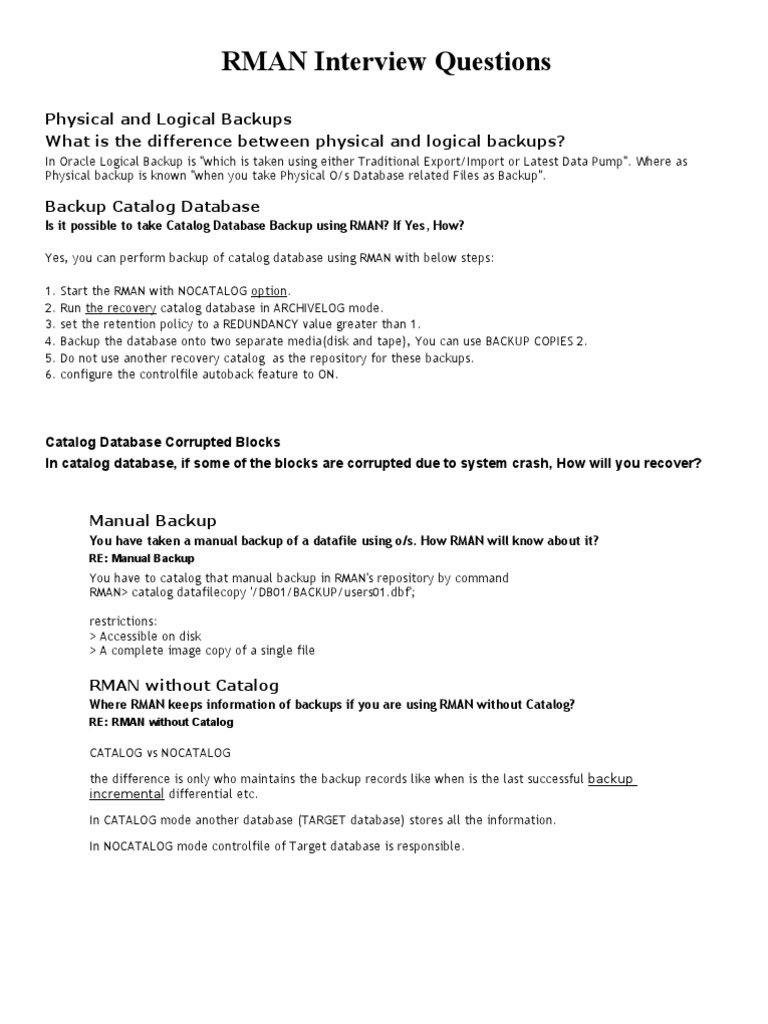 Rman Q A | PDF | Backup | Oracle Database