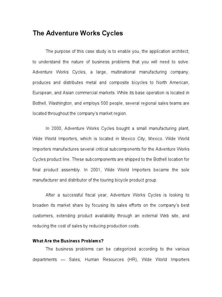 The Adventure Works Cycles: What Are The Business Problems? | Download ...