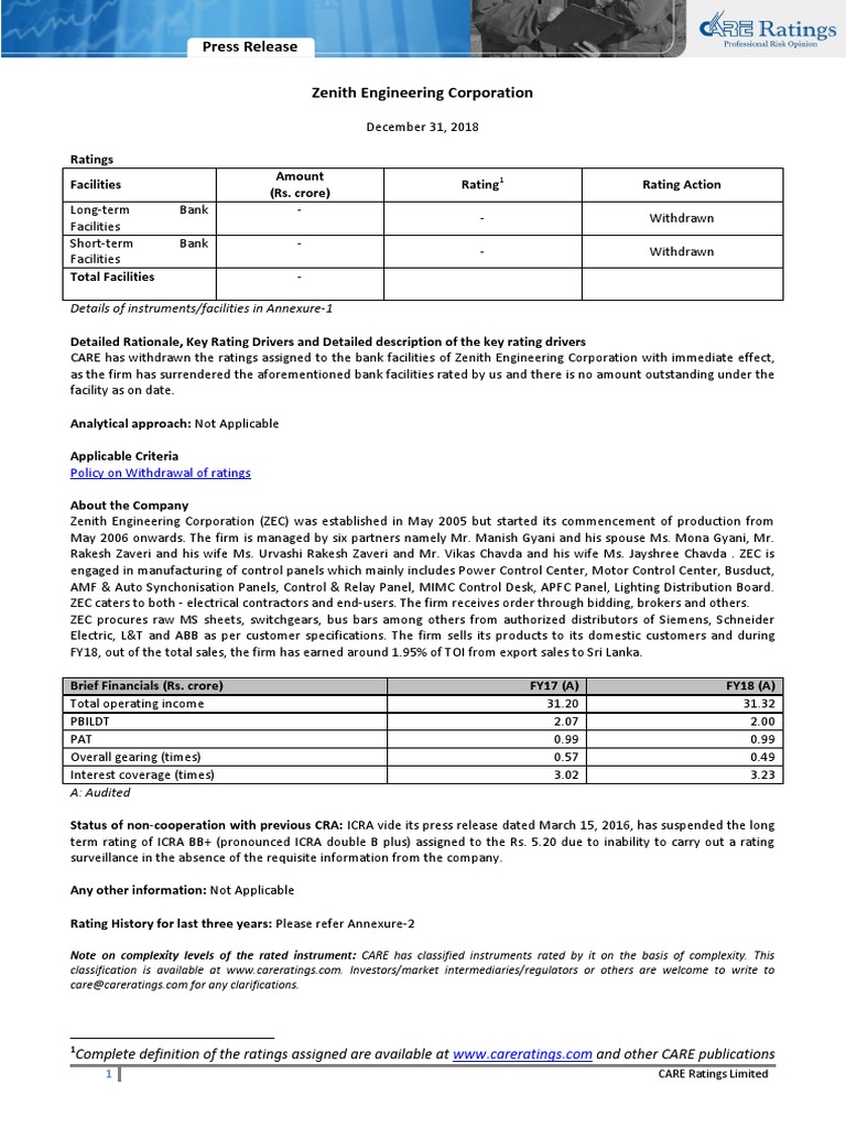 Zenith Engineering Corporati | PDF | Credit Rating Agency | Credit