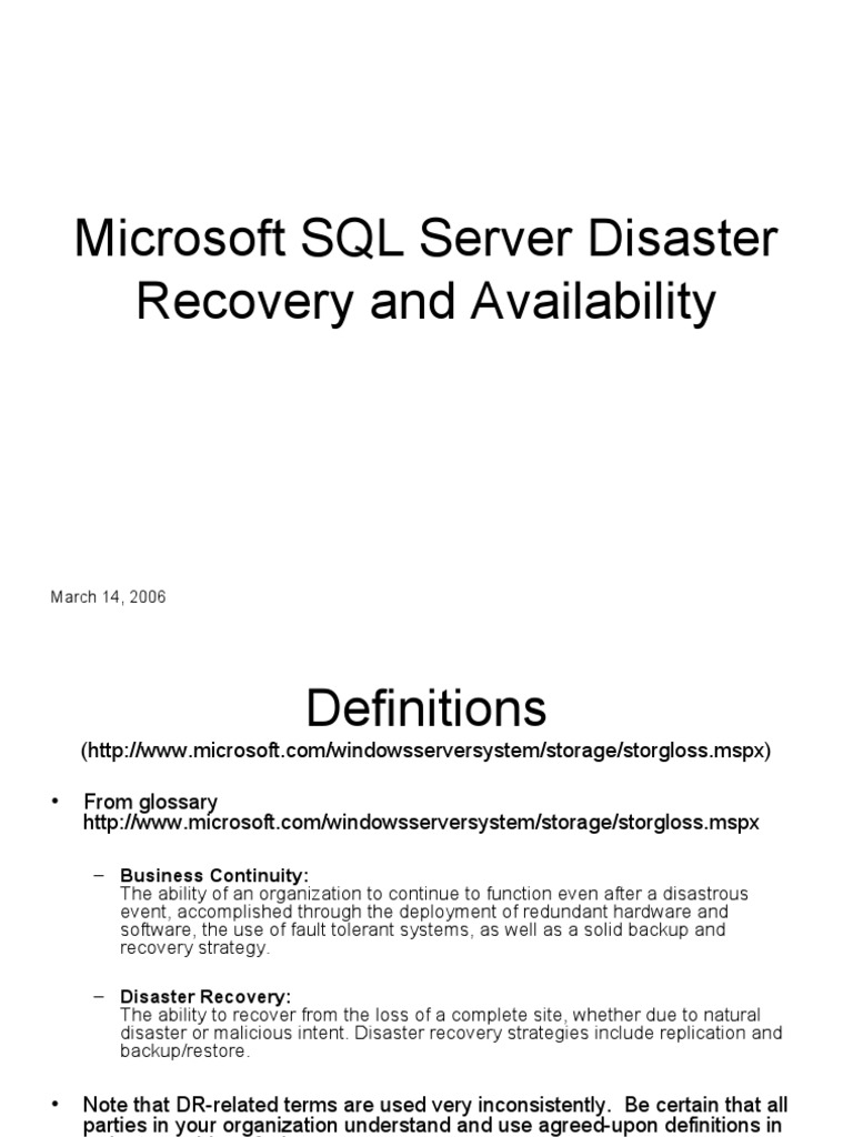 Database Server Disaster Recovery Plan Presentation | PDF | Disaster ...