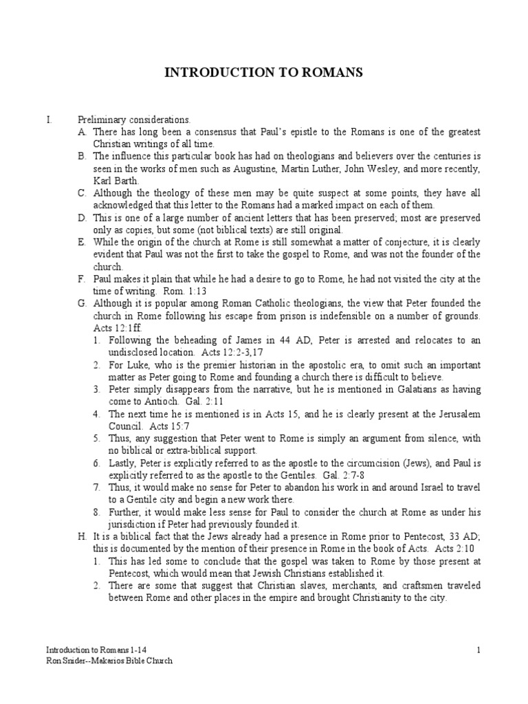Introduction To Romans | PDF | Epistle To The Romans | Acts Of The Apostles