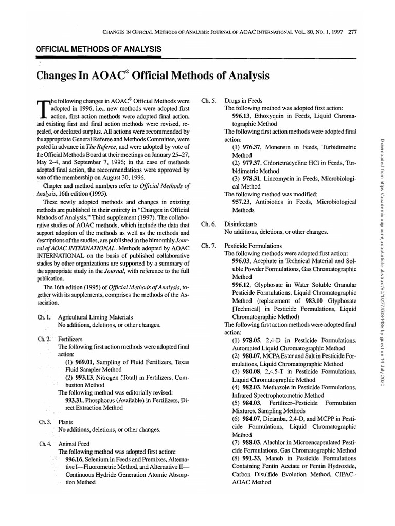 Changes in AOAC® Official Methods of Analysis | PDF | Sucrose | Syrup