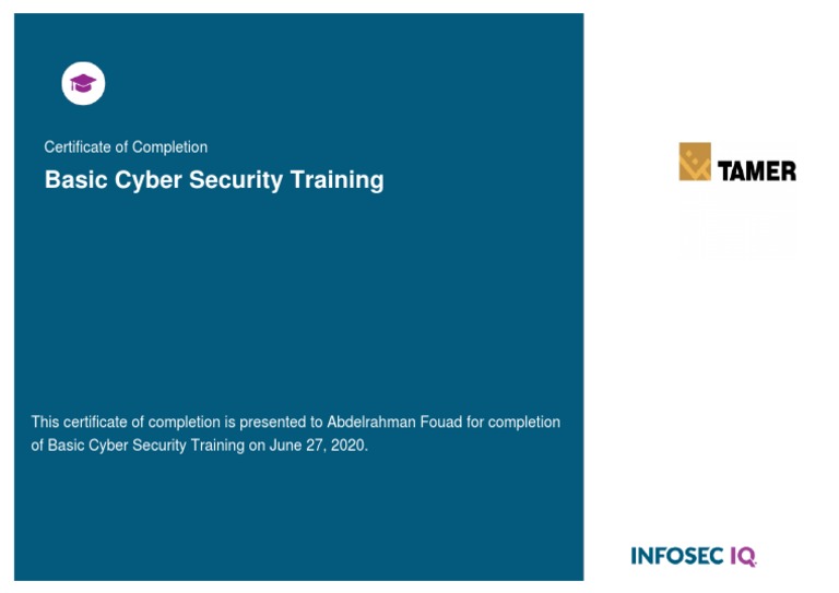 Basic Cyber Security Training Course - Completion - Certificate | PDF
