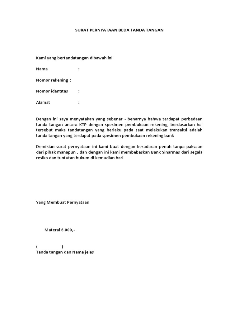 Form Beda Tanda Tangan | PDF