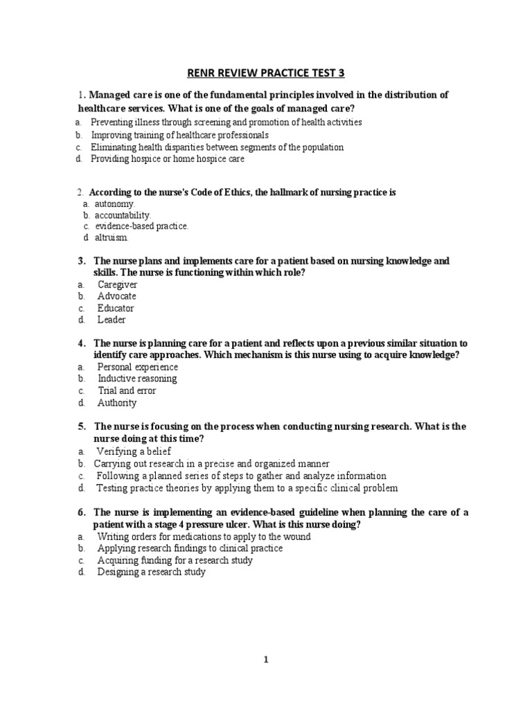 Renr Review Practice Test 3: Healthcare Services. What Is One of The ...