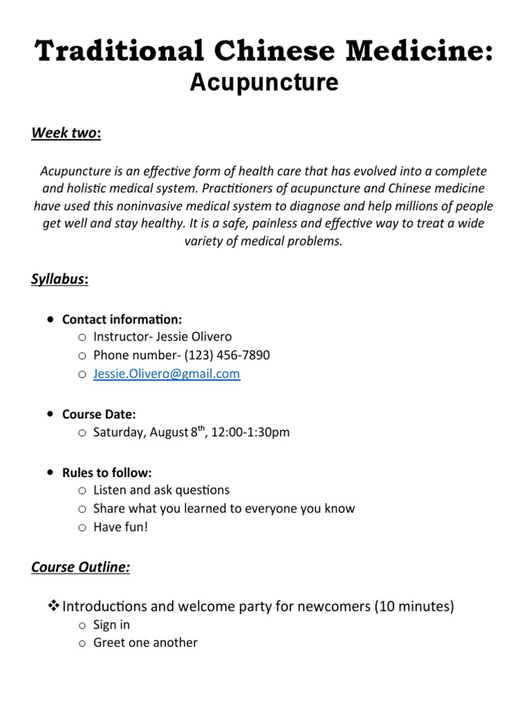 Week2-Lecturenotes Handout-Acupuncture | PDF