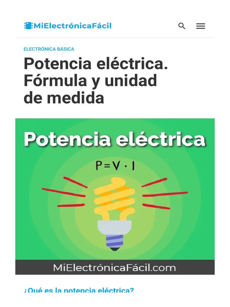 Potencia Eléctrica. Fórmula y Unidad de Medida (Tipos de Potencia) | PDF
