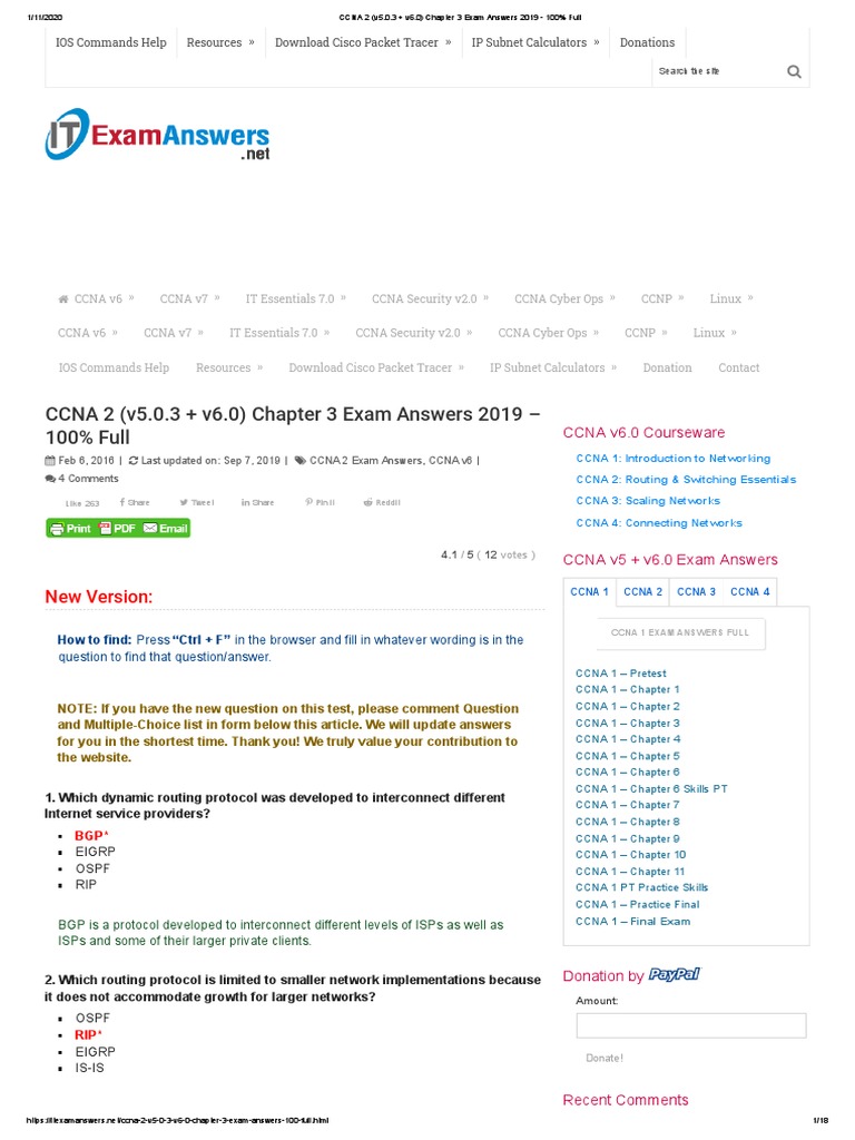 Chapter 3 Exam Answers | PDF | Routing | Router (Computing)