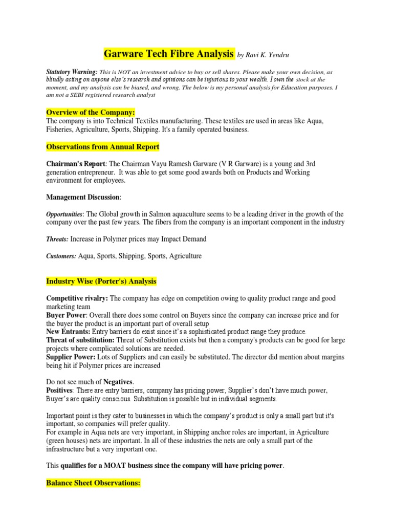 Garware Tech Fibre Analysis: Overview of The Company | PDF | Free Cash ...