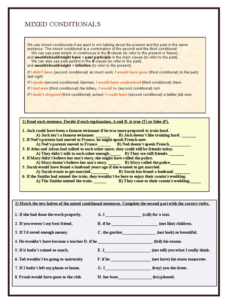 Mixed Conditionals Exercises and Key | PDF | Sentence (Linguistics ...
