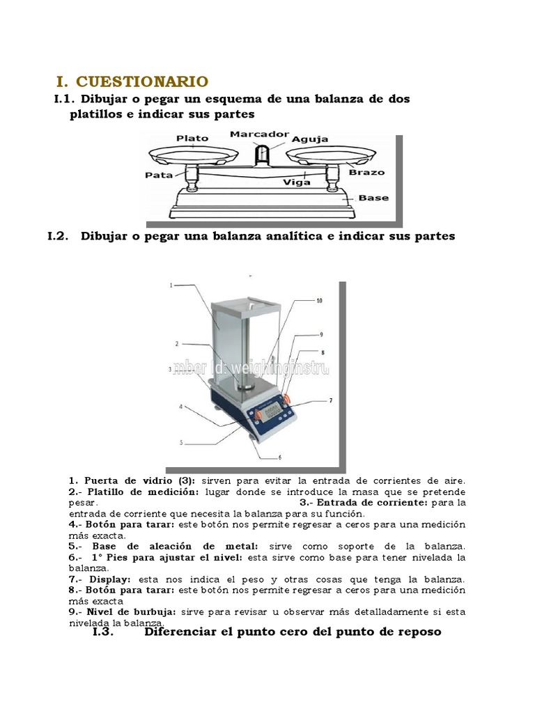 Esquema y partes de balanzas analíticas | PDF | Balanza | Informática y ...
