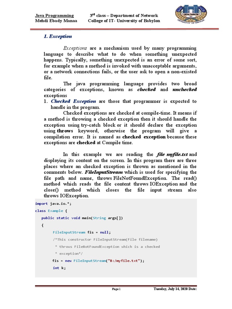 Exception: Exceptions Are A Mechanism Used by Many Programming | PDF | Systems Engineering ...