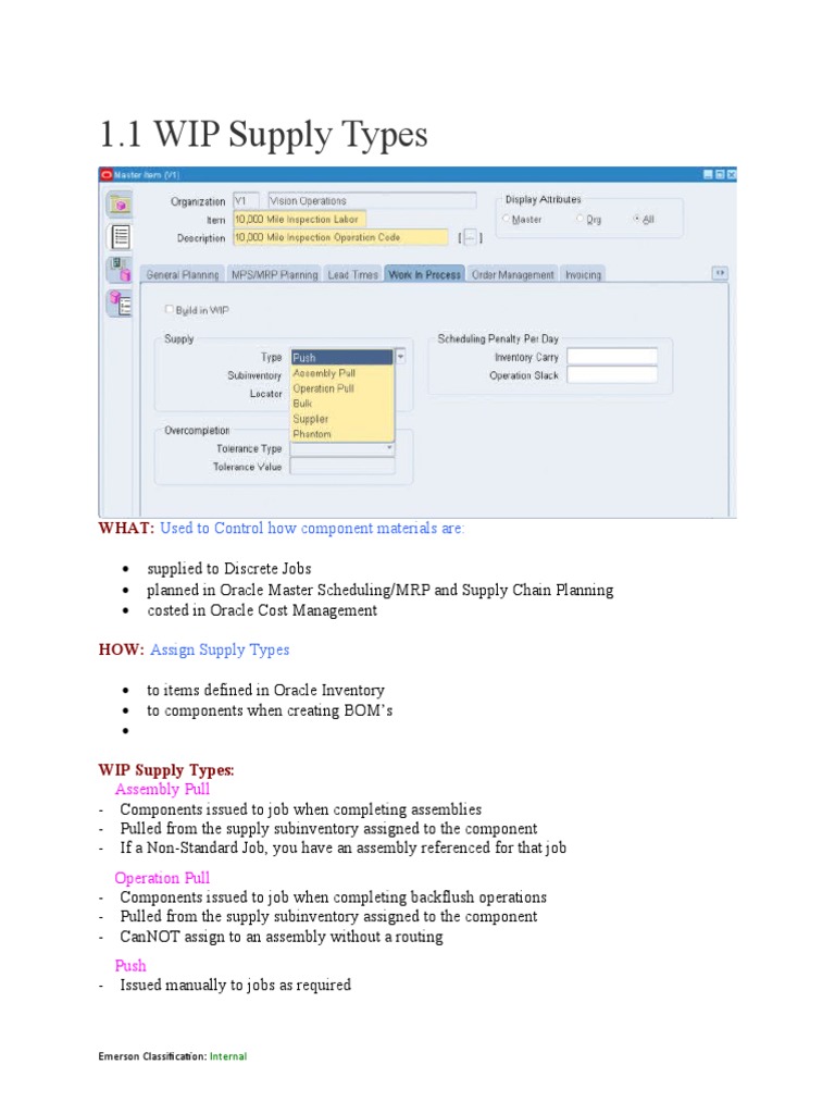 1.1 WIP Supply Types: Used To Control How Component Materials Are | PDF