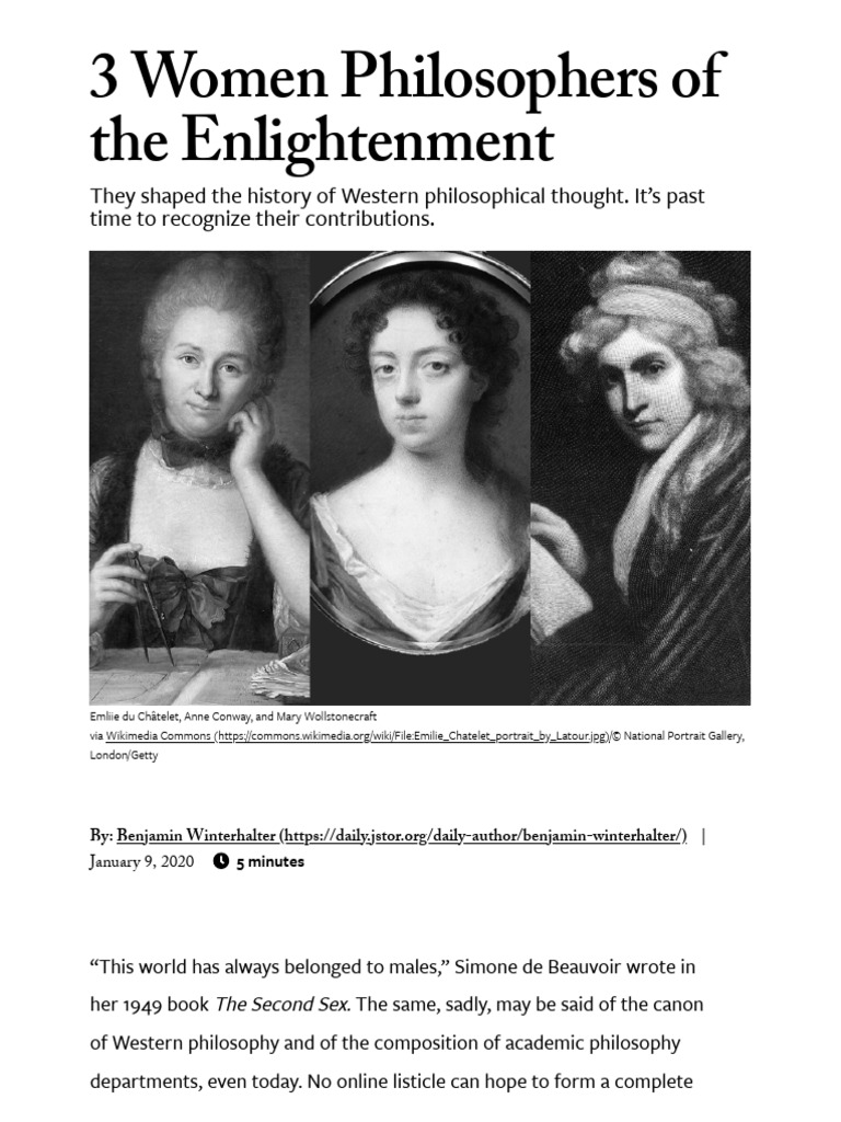 3 Women Philosophers of The Enlightenment Jstor Daily | PDF | Mary ...