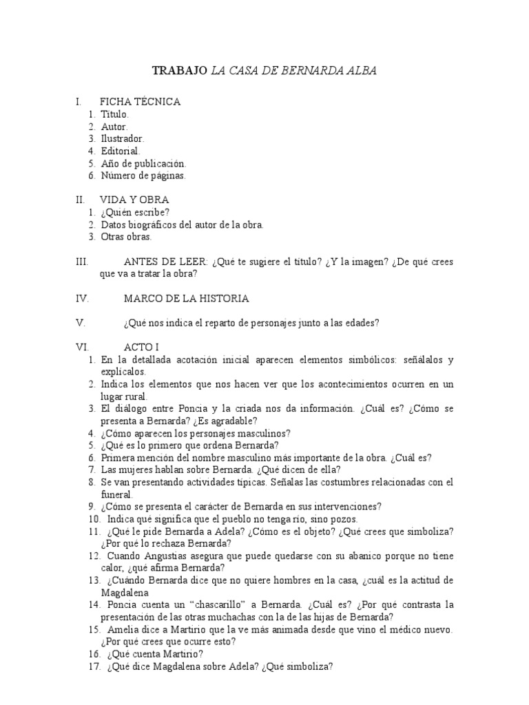 Trabajo La Casa de Bernarda Alba | PDF