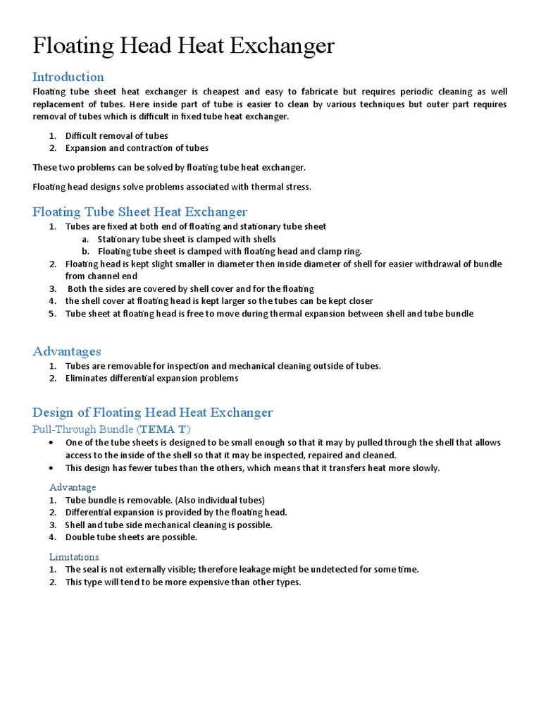 Overview of Floating Head Heat Exchangers | PDF | Heat Exchanger | Pressure