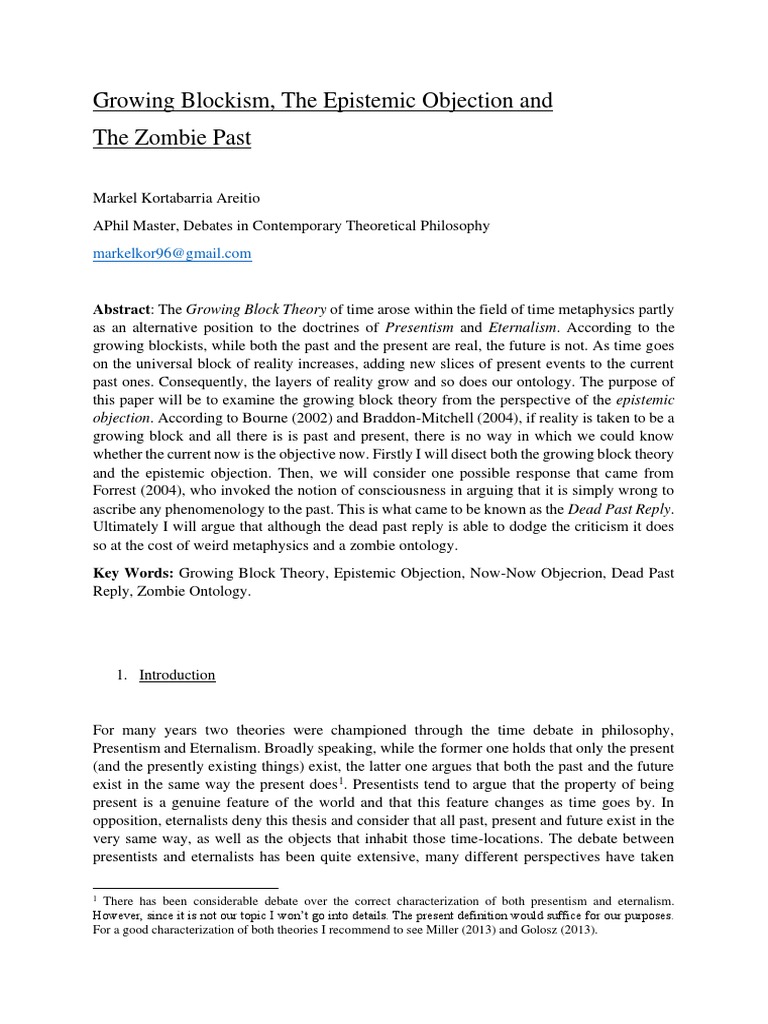 Growing Blockism The Epistemic Objection and The Zombie Past | PDF ...