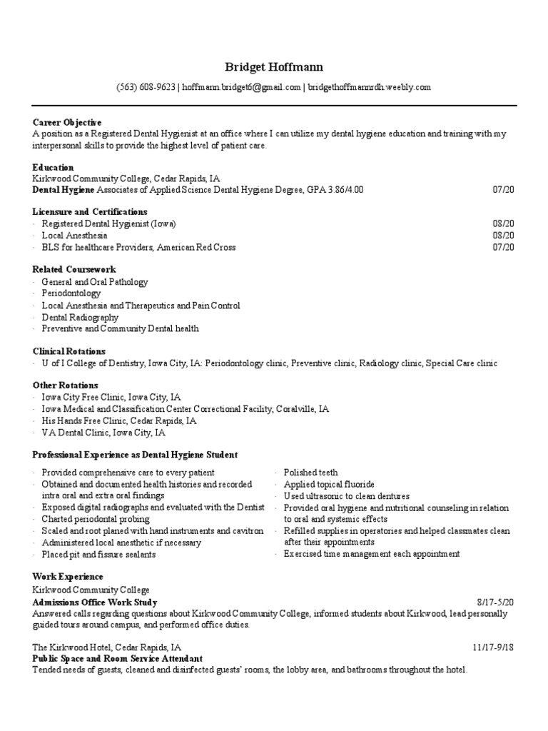 Bridget Resume | PDF | Dental Hygienist | Periodontology