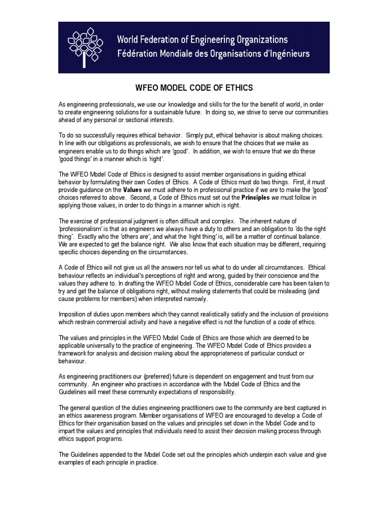 Wfeo Model Code of Ethics | PDF | Sustainability | Competence (Human ...