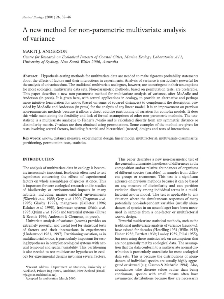 MANOVA No Parametrico PDF | PDF | F Test | Analysis Of Variance