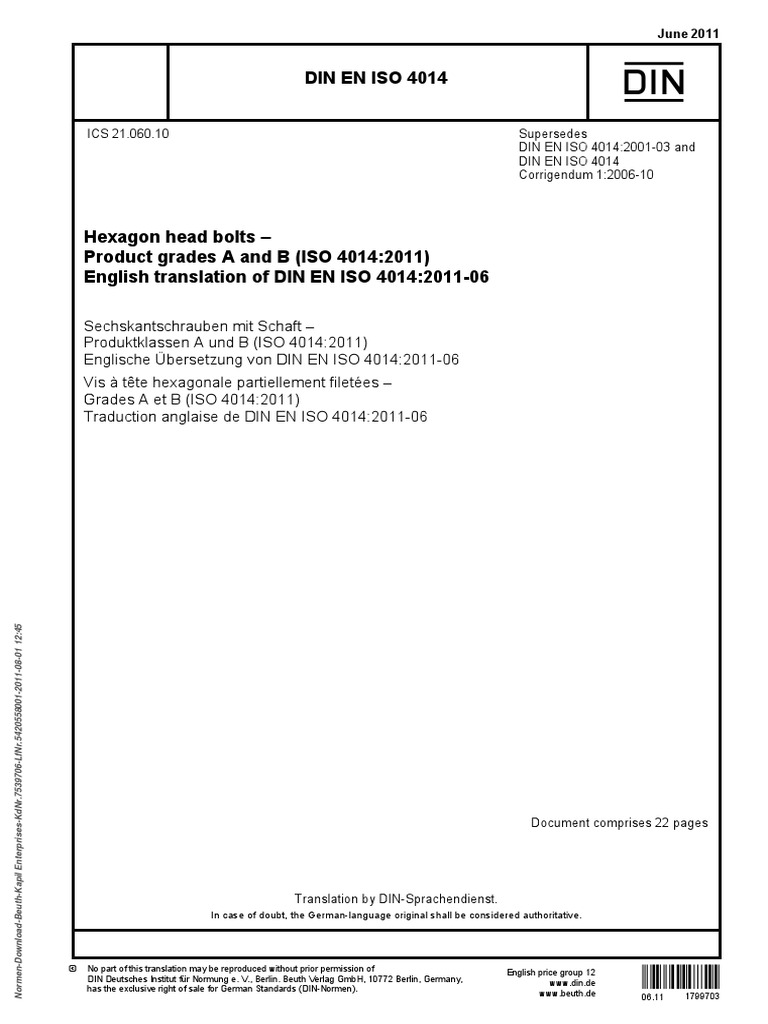 Din en Iso 4014 2011 PDF | PDF | Screw | Nut (Hardware)