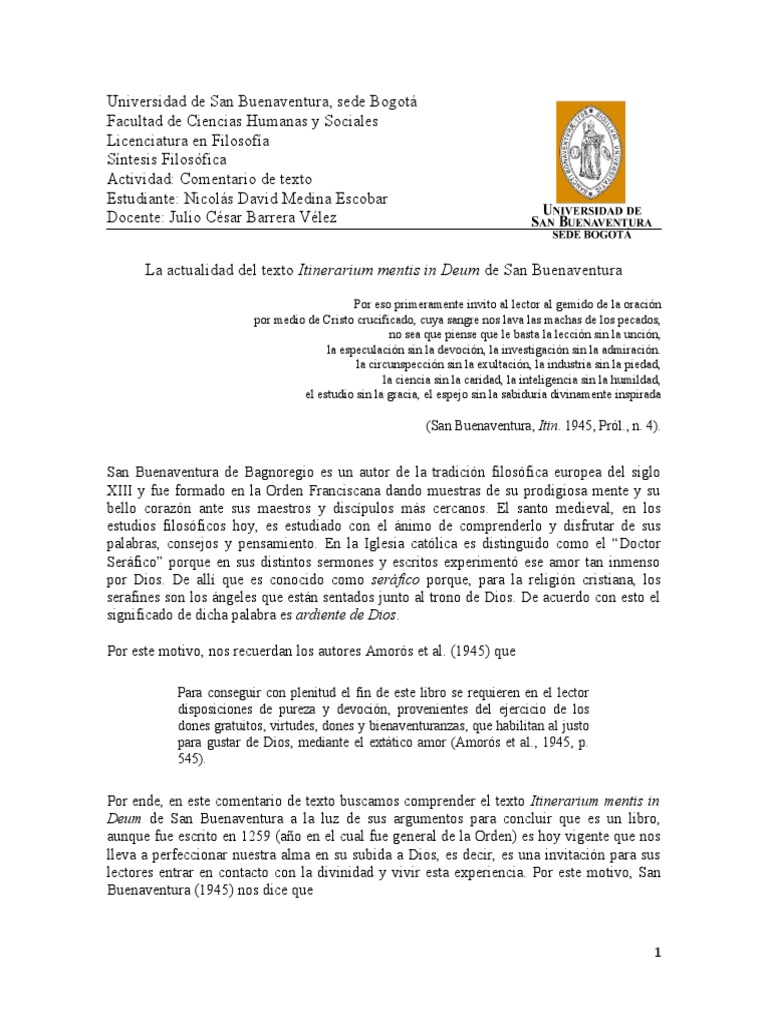 Itinerarium mentis in Deum: Análisis Filosófico | PDF | Dios | Alma