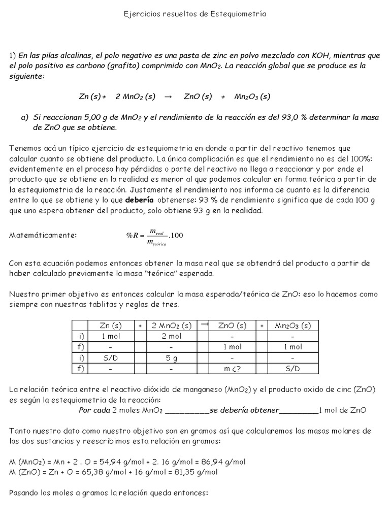 Estequio Ejercicios Resueltos-Parte 2 | PDF | Estequiometría ...