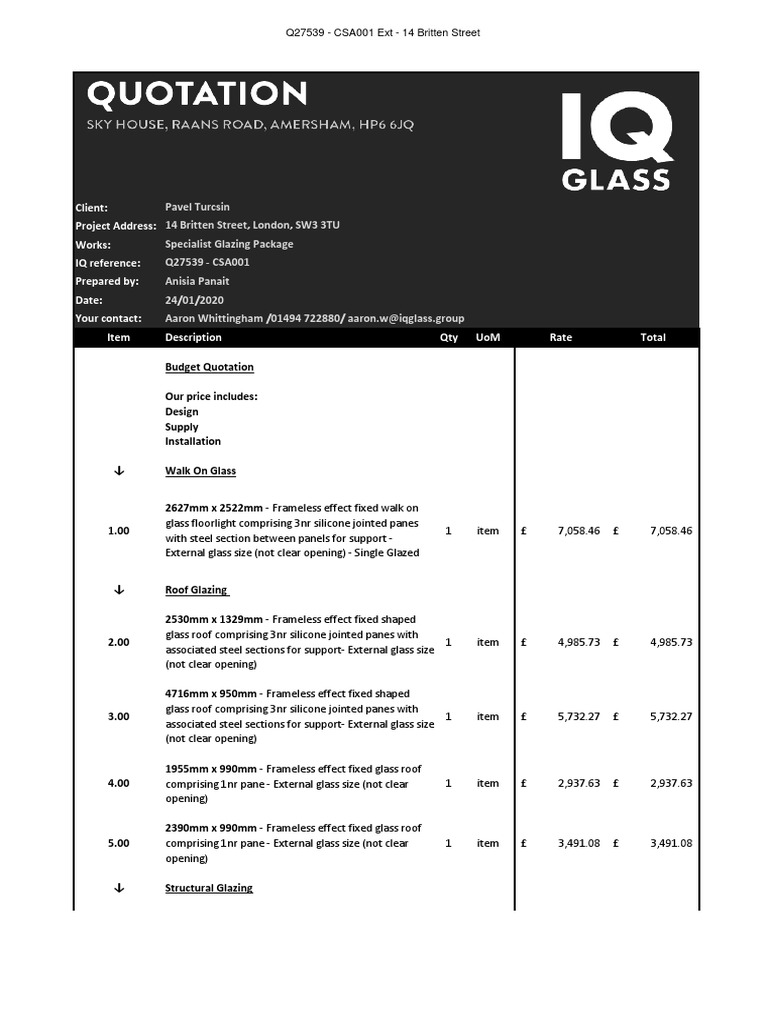 Q27539 - CSA001 Ext - 14 Britten Street | PDF | Glasses | Crane (Machine)