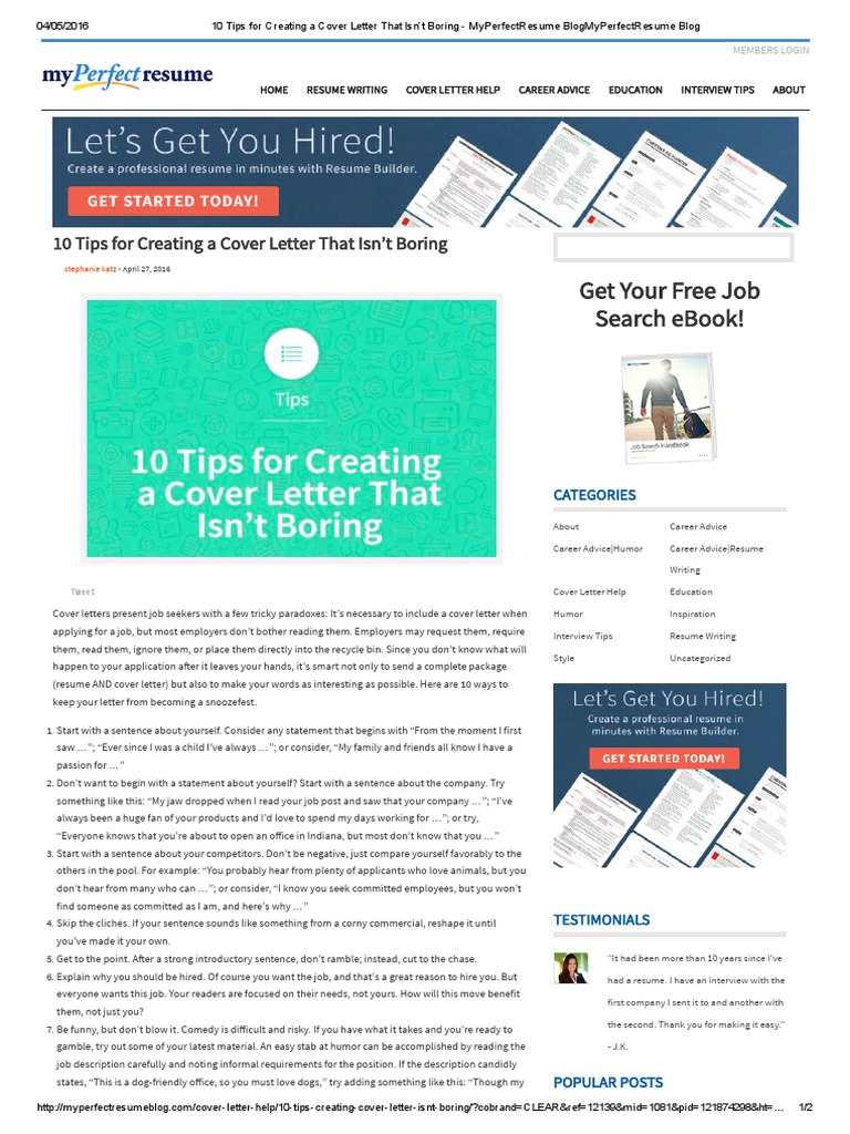 10 Tips For Creating A Cover Letter That Isn't Boring - MyPerfectResume ...