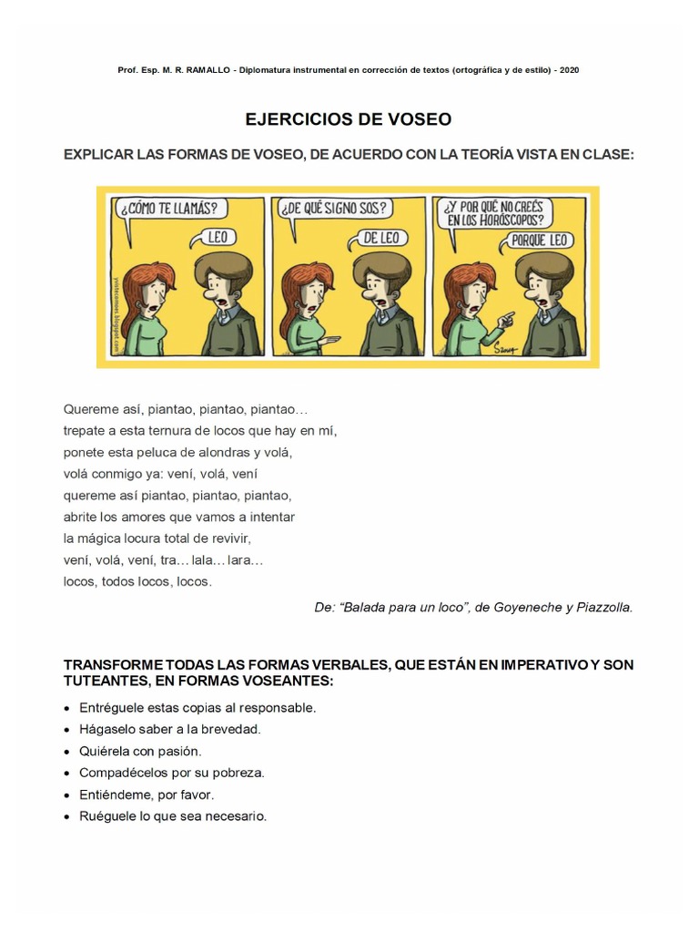 Ejercicios de Voseo 2020 | PDF