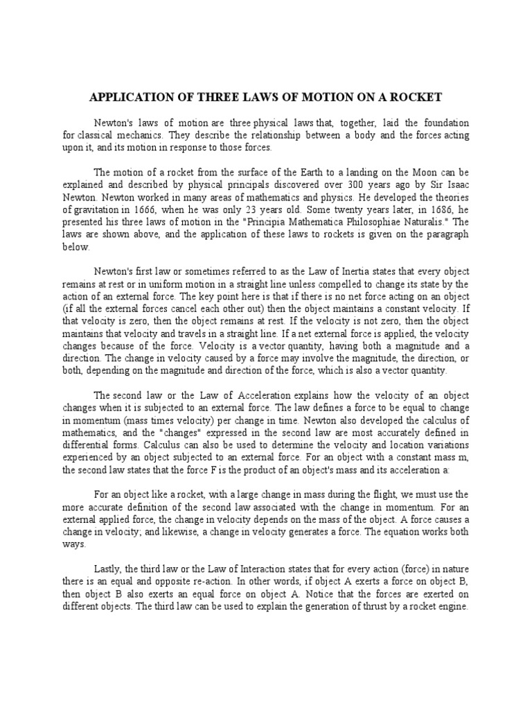 Application of Three Laws of Motion On A Rocket | PDF | Newton's Laws ...