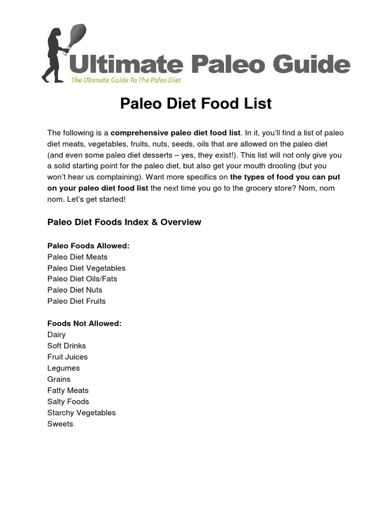 Comprehensive Paleo Diet Food List | PDF | Bean | Paleolithic Diet