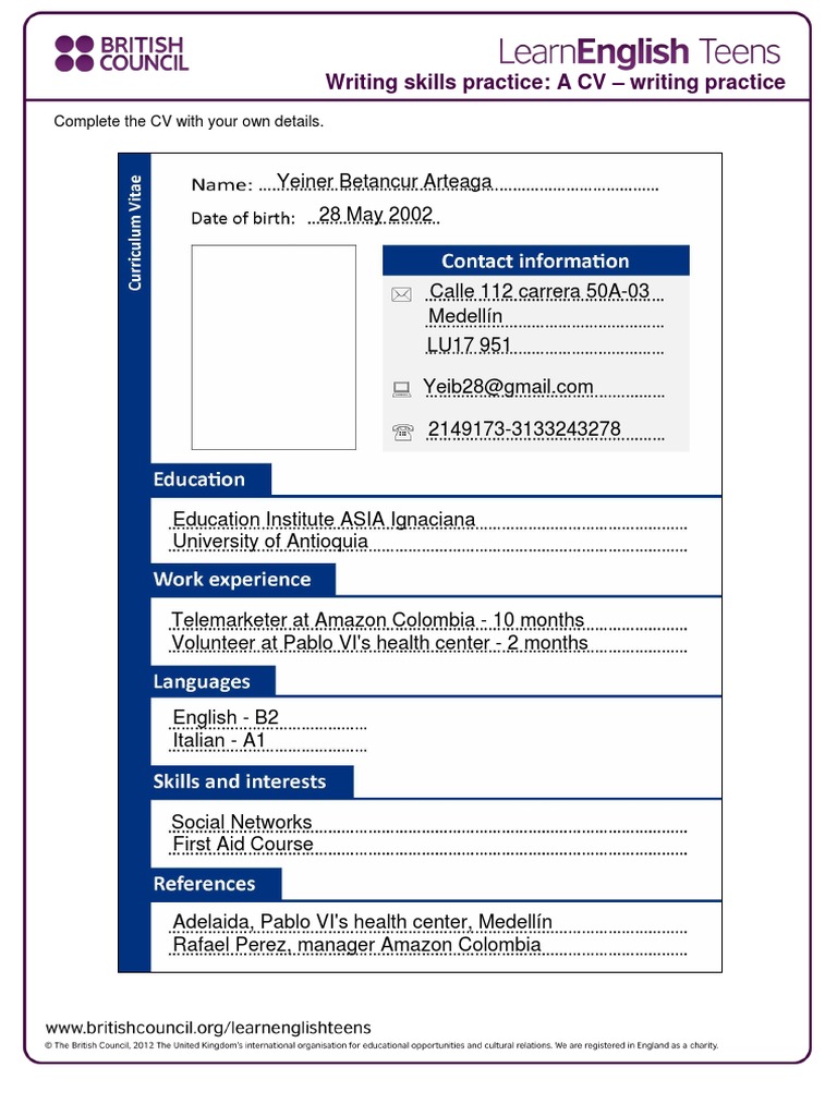 Edited A CV Writing Practice | PDF
