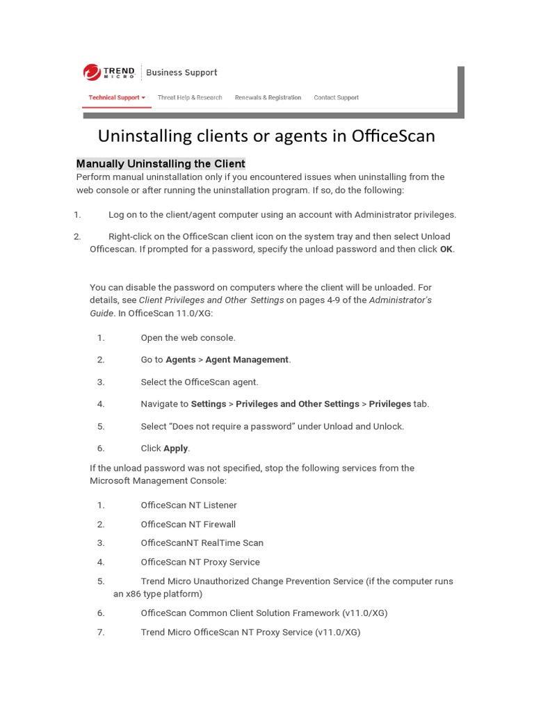 Manual OfficeScan Client Uninstall Guide | PDF | Windows Registry | Microsoft Windows