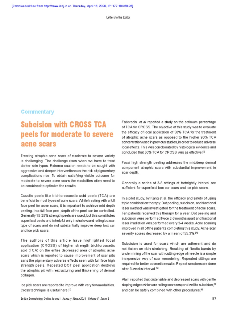 Subcision With CROSS TCA Peels For Moderate To Severe Acne Scars | PDF ...