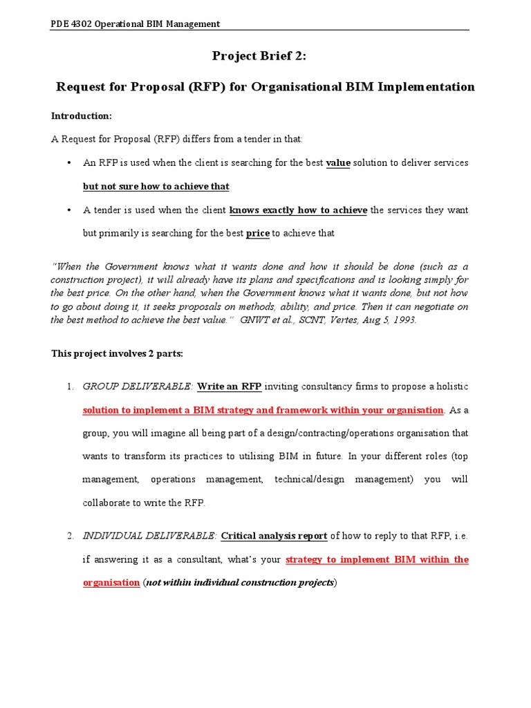 Project Brief 2: Request For Proposal (RFP) For Organisational BIM ...