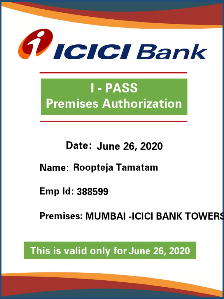 ICICI Bank Premises Authorization Pass | PDF